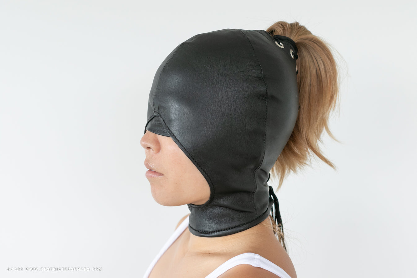 Leather Open Airway Bondage Hood - Restricted Senses