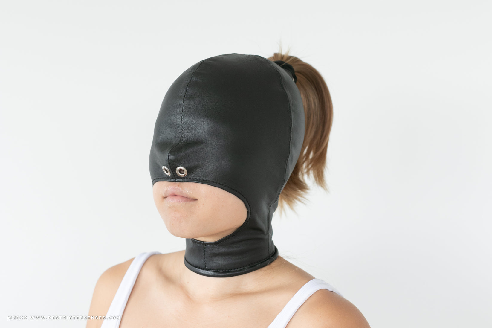 Leather Open Mouth Bondage Hood - Restricted Senses